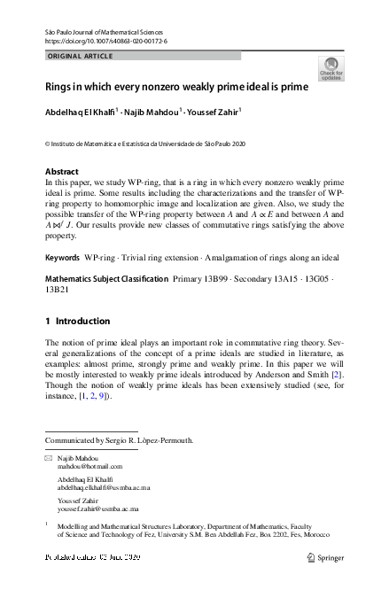 (PDF) Rings in which every nonzero weakly prime ideal is prime