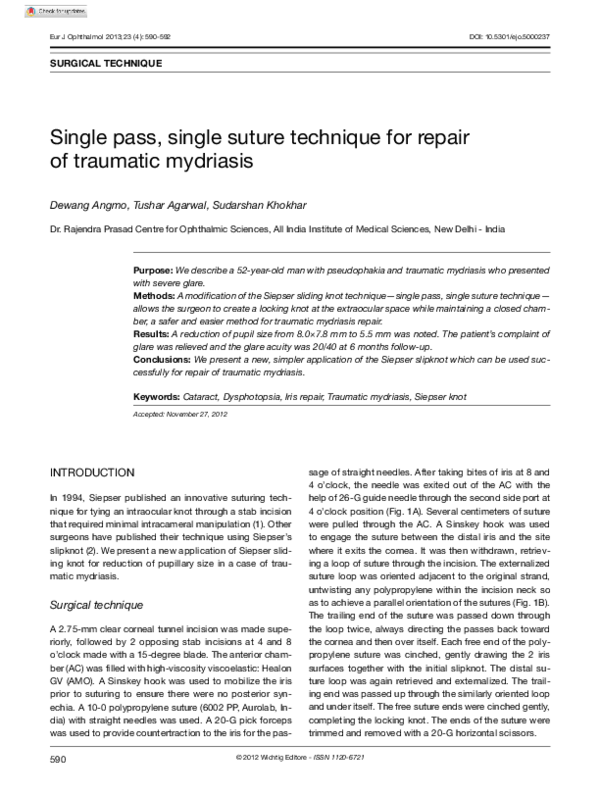 (PDF) Single pass, single suture technique for repair of traumatic ...