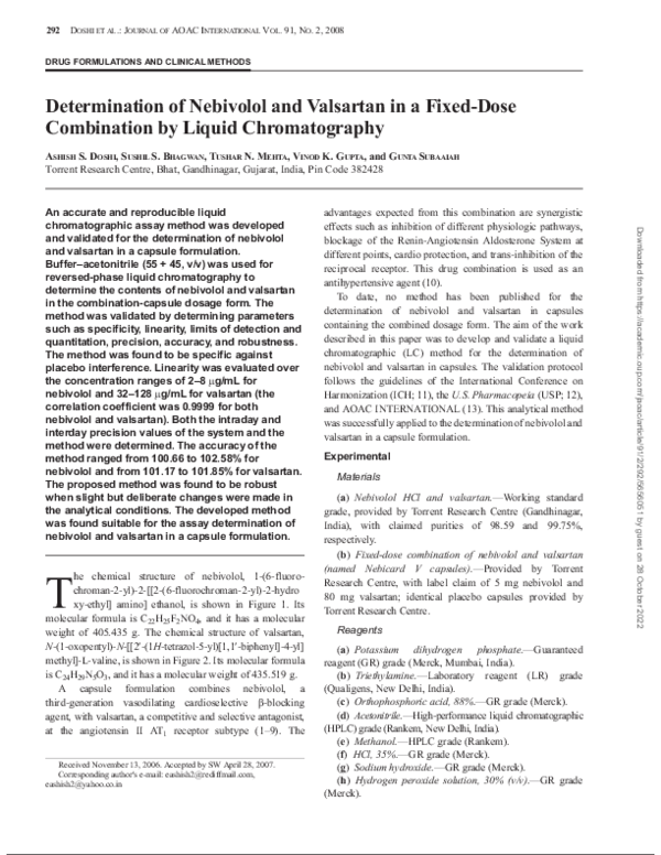 (PDF) Determination of Nebivolol and Valsartan in a Fixed-Dose ...