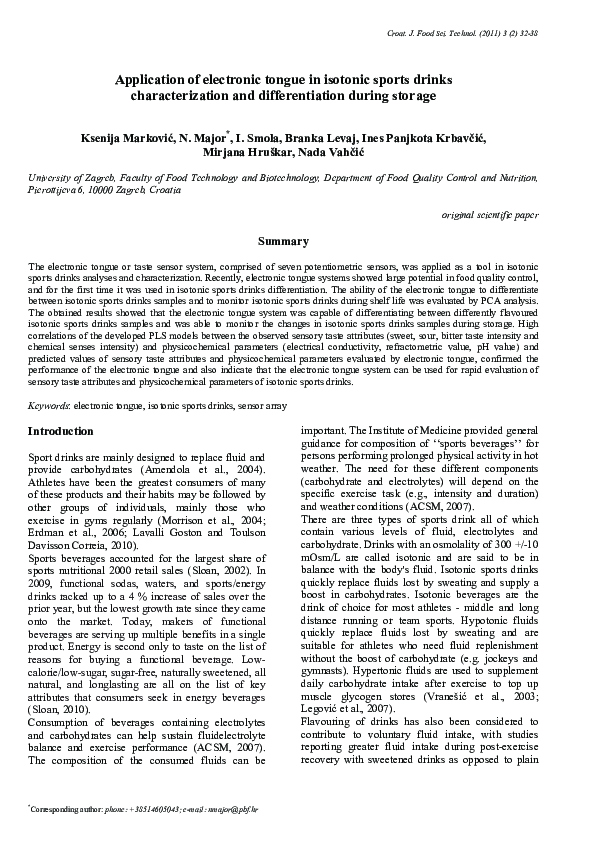 Pdf Application Of Electronic Tongue In Isotonic Sports Drinks Characterization And