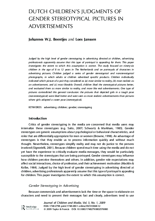 (PDF) Dutch Children's Judgments of Gender Stereotypical Pictures in ...