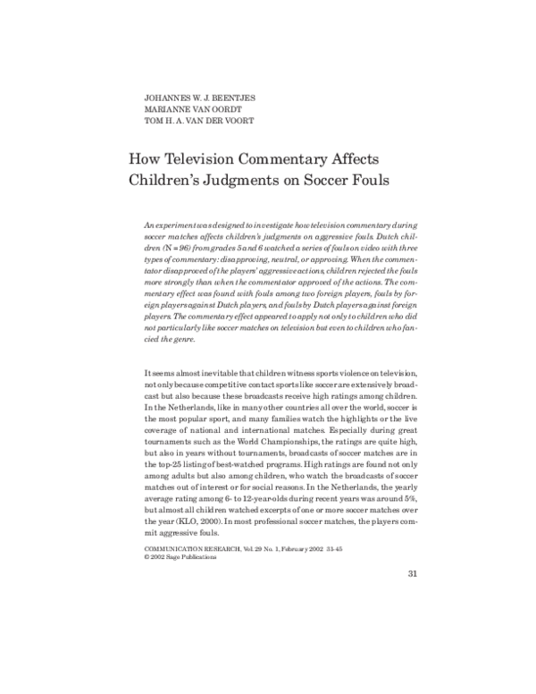 (PDF) How Television Commentary Affects Children's Judgments on Soccer ...