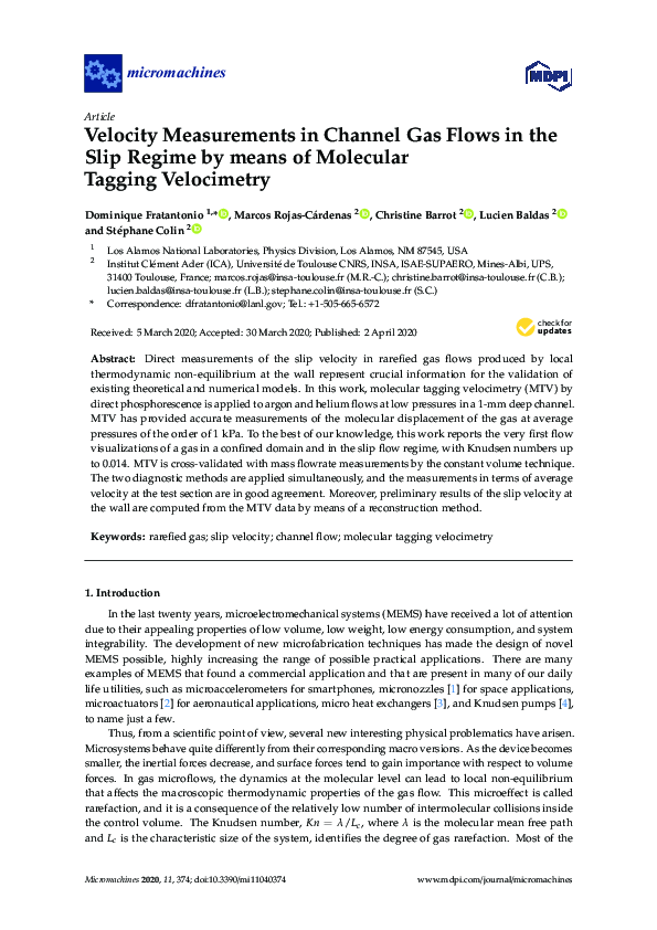 (PDF) Velocity Measurements in Channel Gas Flows in the Slip Regime by ...