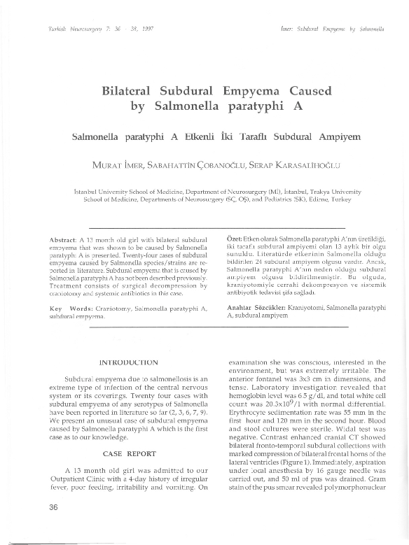 (PDF) Salmoneila paratyphi A Etkenli Iki Tarafli Subdural Ampiyem