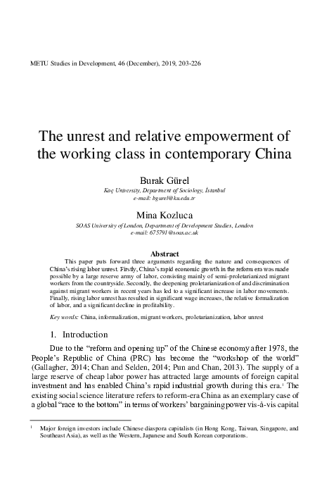 (PDF) The unrest and relative empowerment of the working class in ...