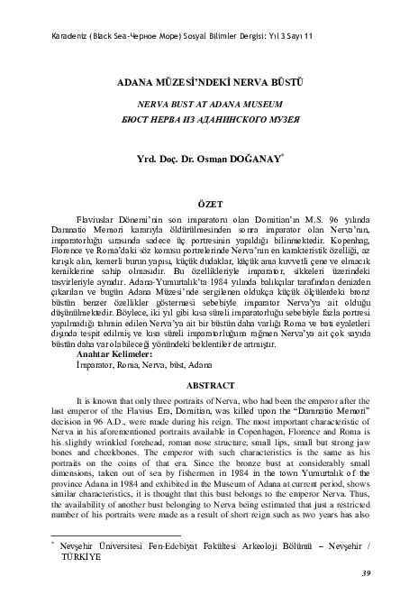 (PDF) Adana Müzesi̇’Ndeki̇ Nerva Büstü