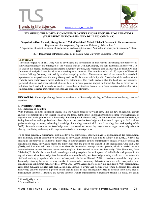 (PDF) Examining the Motivations of Employees's Knowledge Sharing Behaviors (Case Study, National ...