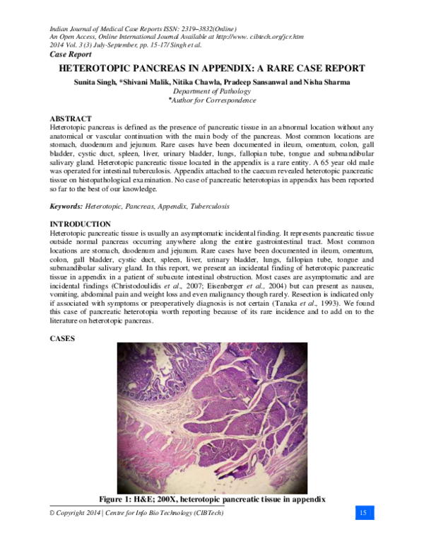 (PDF) Heterotopic Pancreas in Appendix: A Rare Case Report