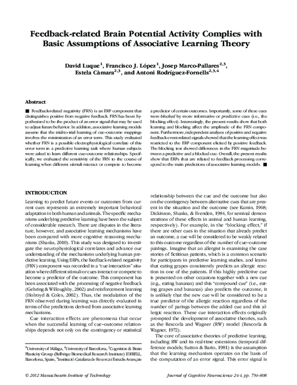 (PDF) Feedback-related Brain Potential Activity Complies with Basic ...