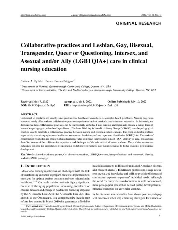 (PDF) Collaborative practices and Lesbian, Gay, Bisexual, Transgender ...