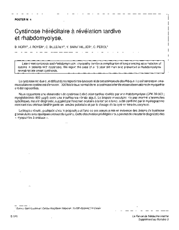 (PDF) Cystinose héréditaire à révélation tardive et rhabdomyolyse