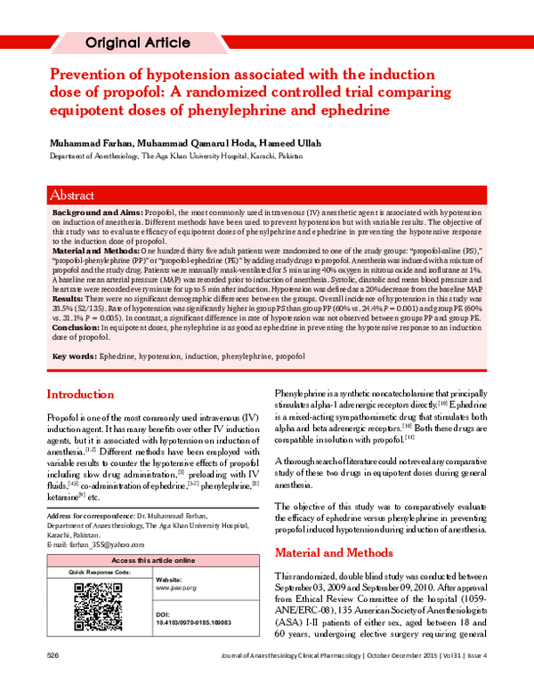 (PDF) Prevention of hypotension associated with the induction dose of ...