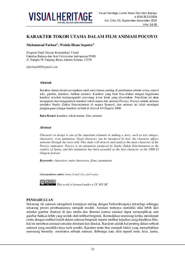 (PDF) Karakter Tokoh Utama dalam Film Animasi Pocoyo