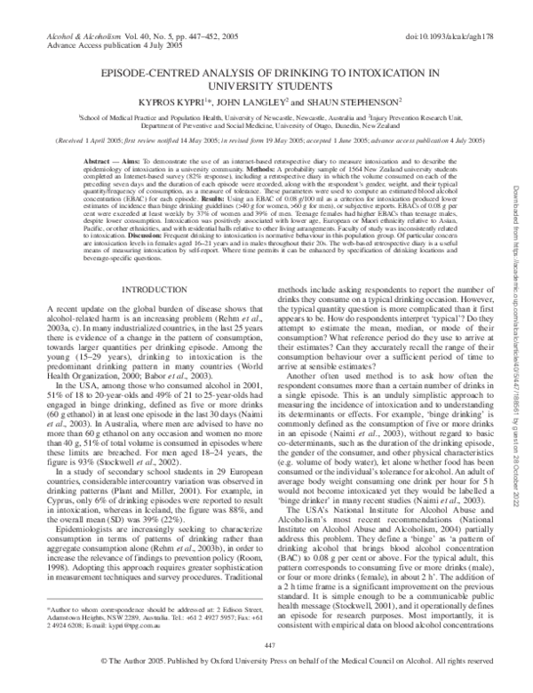 (PDF) Episode-Centred Analysis of Drinking to Intoxication in ...