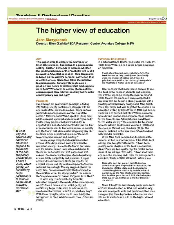 (PDF) The Higher View of Education
