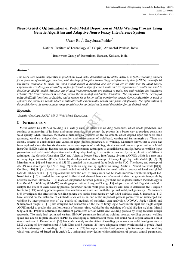 Pdf Neuro Genetic Optimization Of Weld Metal Deposition In Mag