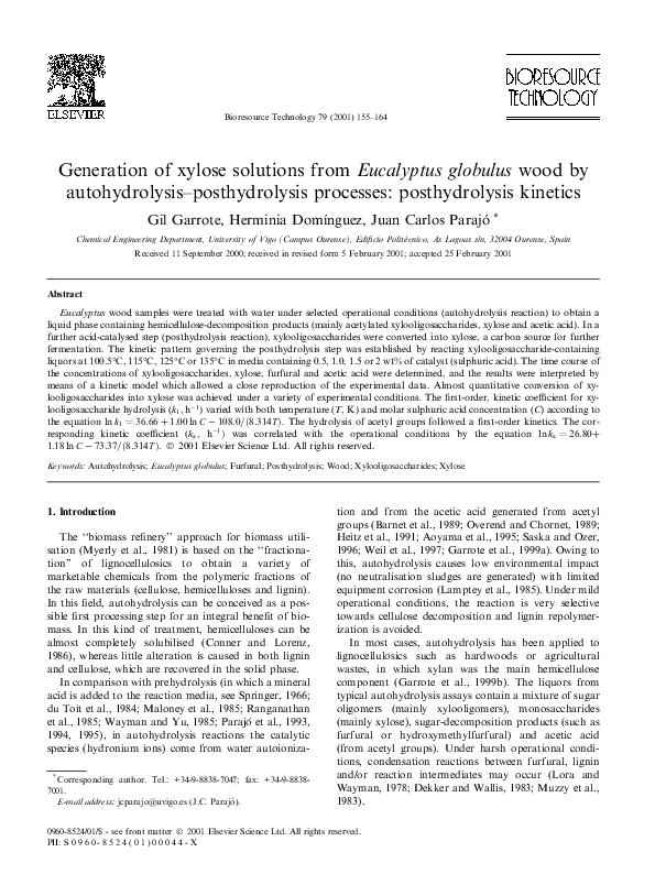 (PDF) Generation of xylose solutions from Eucalyptus globulus wood by ...