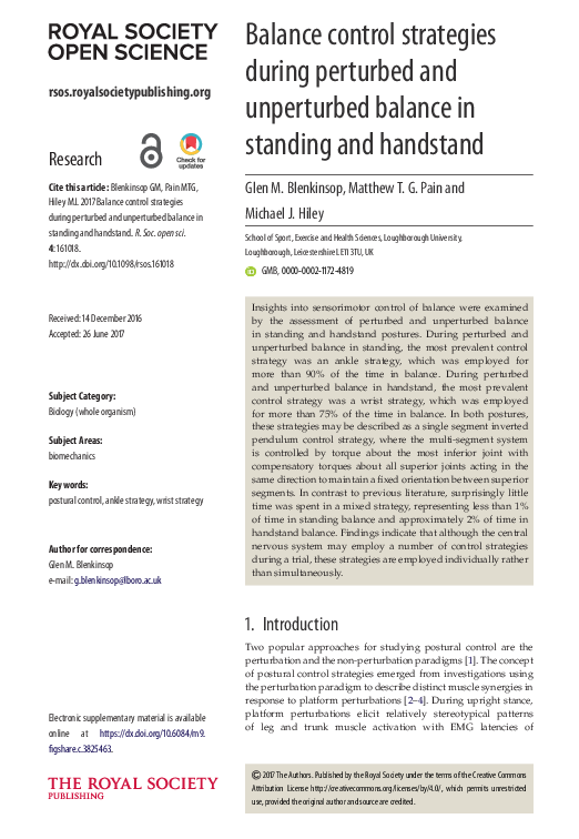 (PDF) Balance control strategies during perturbed and unperturbed ...