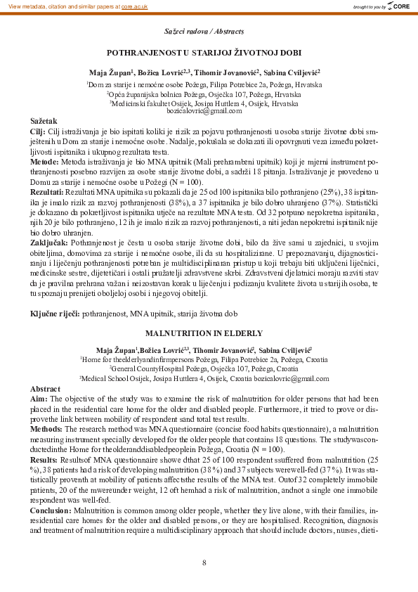(PDF) Malnutrition in Elderly