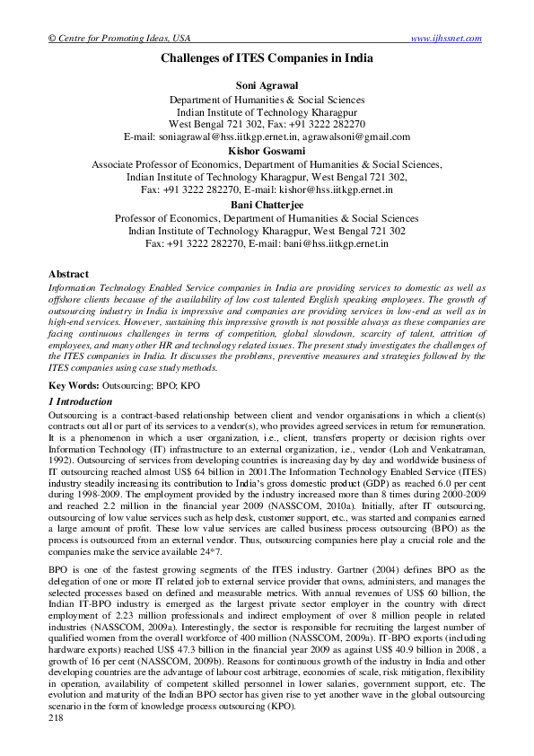 (PDF) Challenges of ITES Companies in India