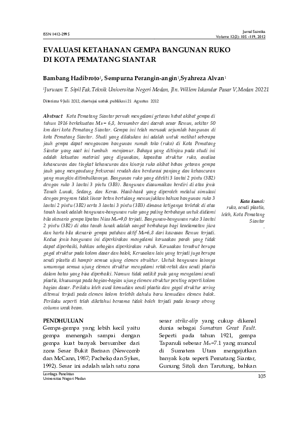 (PDF) Evaluasi Ketahanan Gempa Bangunan Ruko DI Kota Pematang Sjantar
