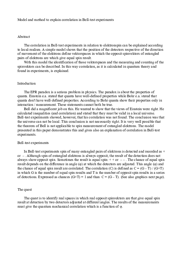 Pdf Model And Method To Explain Correlation In Bell Test Experiments