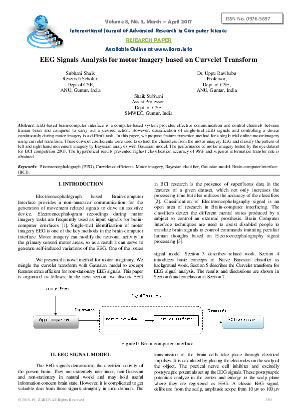 (PDF) EEG Signals Analysis for motor imagery based on Curvelet Transform