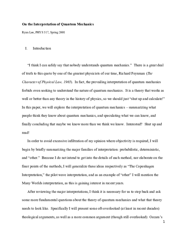 (PDF) On the Interpretation of Quantum Mechanics