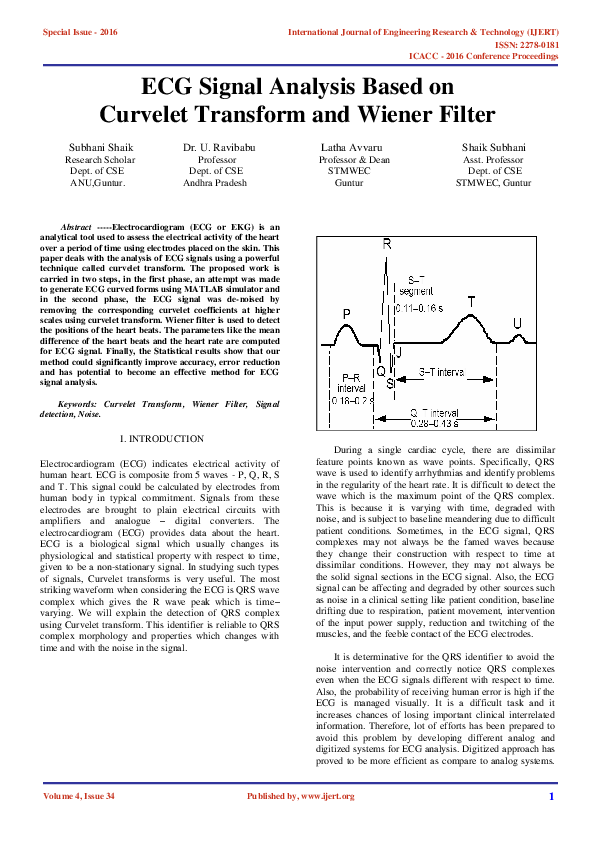 (PDF) ECG Signal Analysis Based on Curvelet Transform and Wiener Filter
