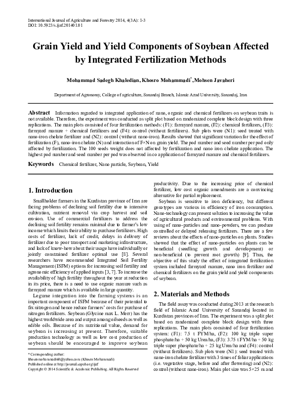 (PDF) Grain Yield and Yield Components of Soybean Affected by Integrated Fertilization Methods ...