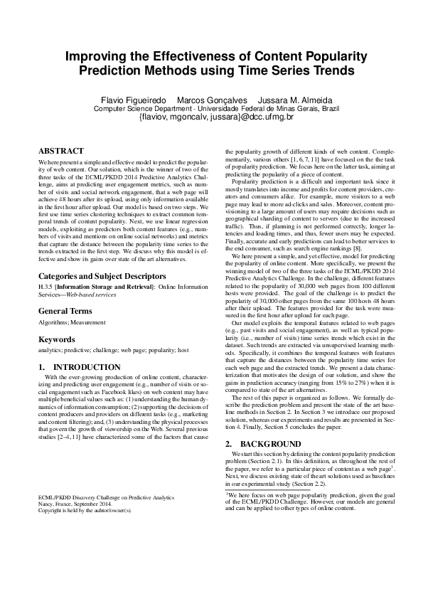Pdf Improving The Effectiveness Of Content Popularity Prediction Methods Using Time Series Trends