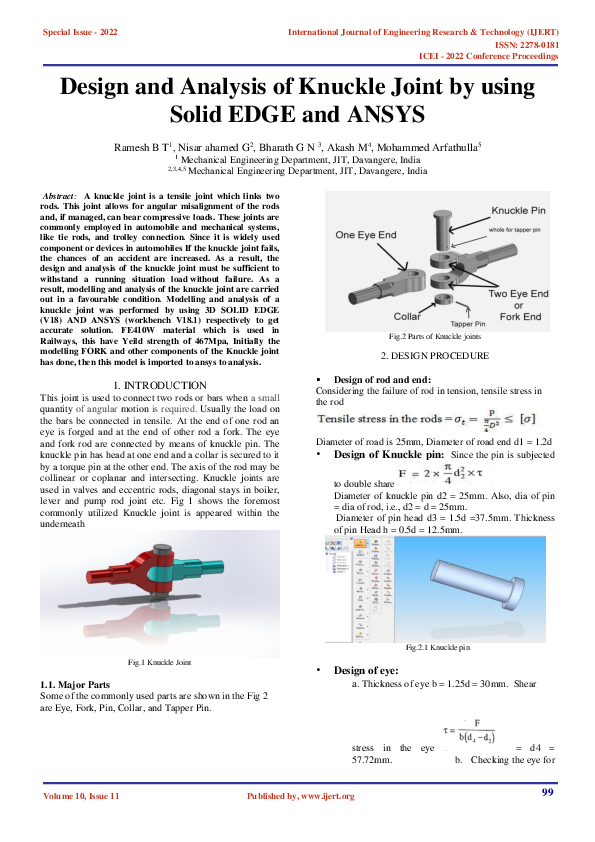 (PDF) Design and Analysis of Knuckle Joint by using Solid EDGE and ANSYS