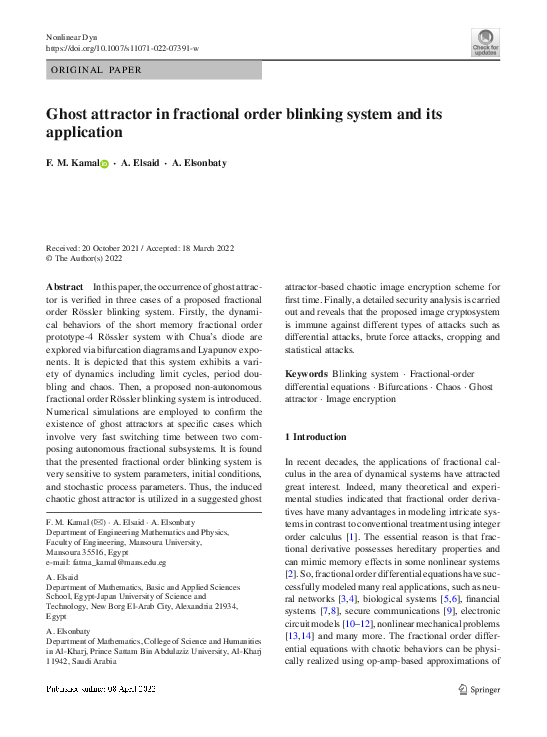 (PDF) Ghost Attractor in Fractional Order Blinking System and its ...