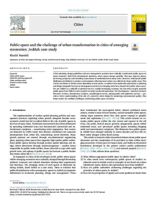 (PDF) Public space and the challenge of urban transformation in cities of emerging economies ...