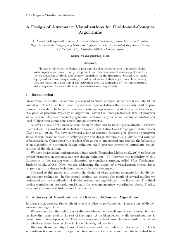 Pdf A Design Of Automatic Visualizations For Divide And Conquer Algorithms Jaime Urquiza 