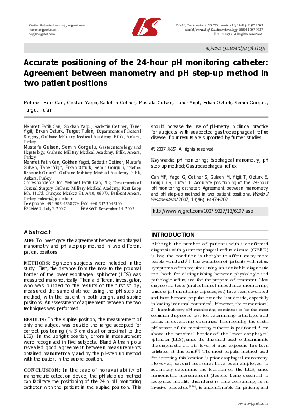 (PDF) Accurate positioning of the 24-hour pH monitoring catheter ...