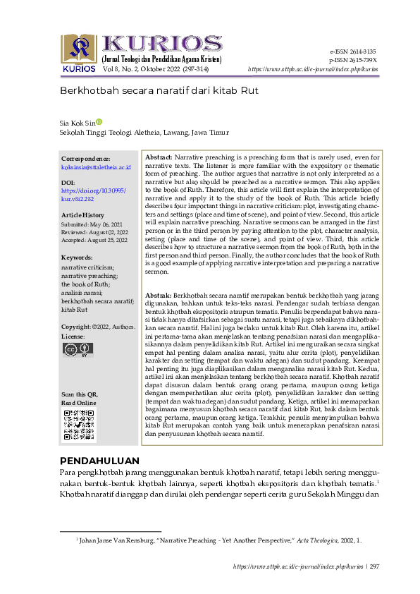 (PDF) Berkhotbah secara naratif dari kitab Rut