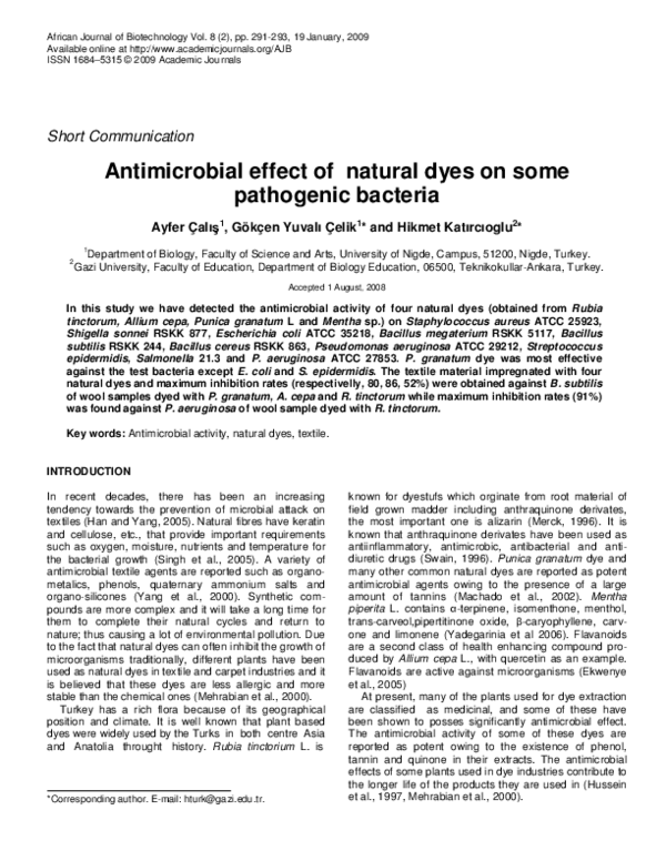 (PDF) Antimicrobial effect of natural dyes on some pathogenic bacteria