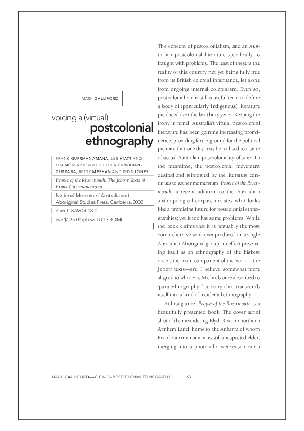 (PDF) Voicing a Postcolonial Ethnography