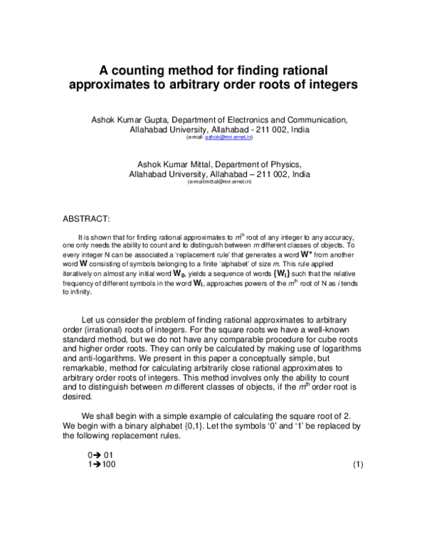 (PDF) A counting method for finding rational approximates to arbitrary ...