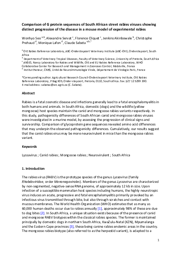 (PDF) Comparison of G protein sequences of South African street rabies ...
