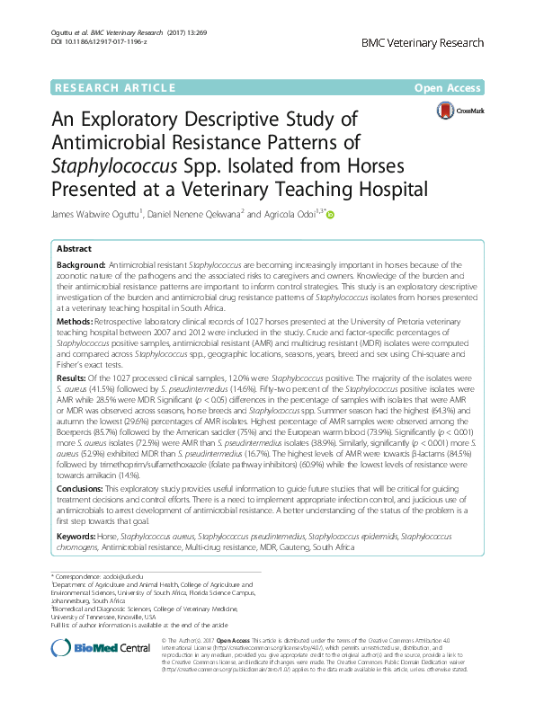 (PDF) An Exploratory Descriptive Study of Antimicrobial Resistance Patterns of Staphylococcus ...