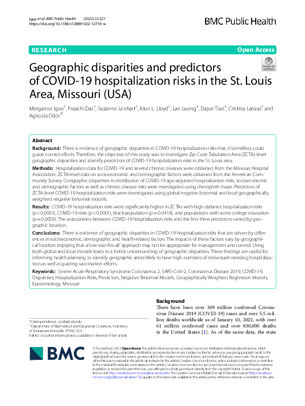 (PDF) Geographic disparities and predictors of COVID-19 hospitalization ...