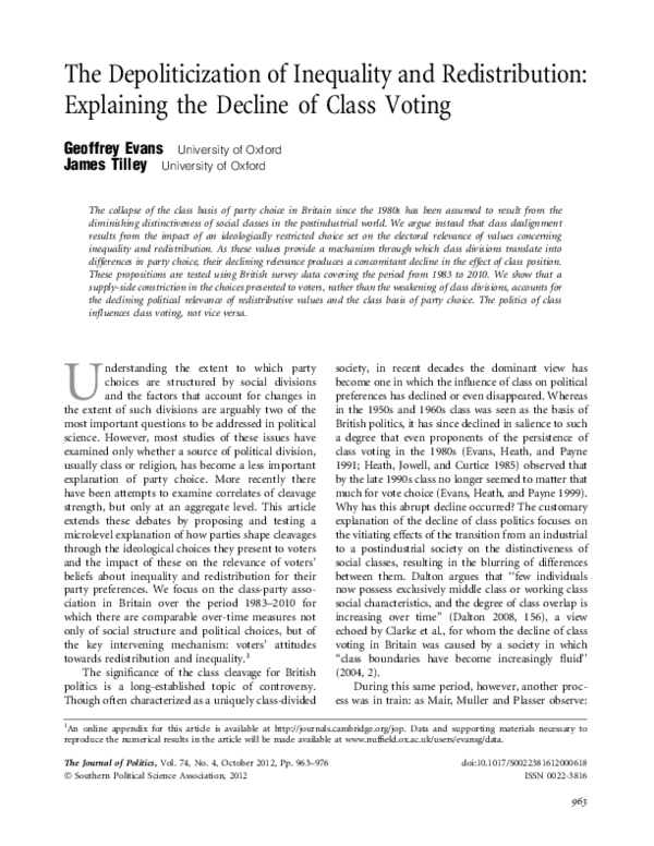(PDF) The Depoliticization of Inequality and Redistribution: Explaining ...