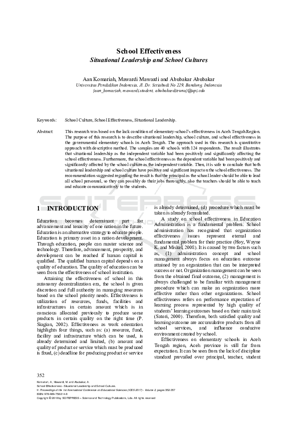 (PDF) School Effectiveness - Situational Leadership and School Cultures (PDF) School Effectiveness - Situational Leadership and School Cultures
