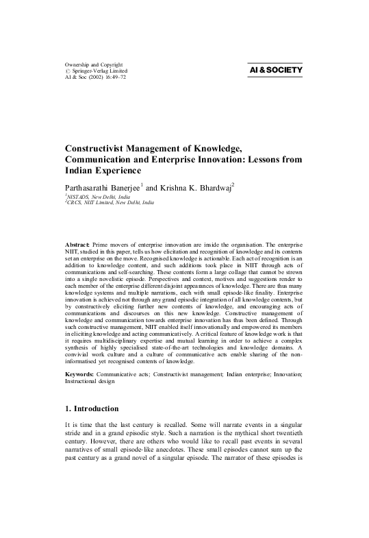 (PDF) Constructivist Management of Knowledge, Communication and Enterprise Innovation: Lessons ...