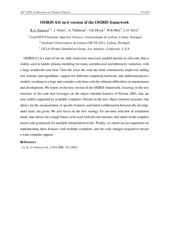 (PDF) OSIRIS 4.0: new version of the OSIRIS framework