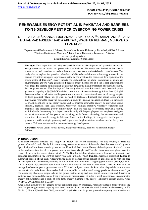 (PDF) Renewable Energy Potential in Pakistan and Barriers to Its ...