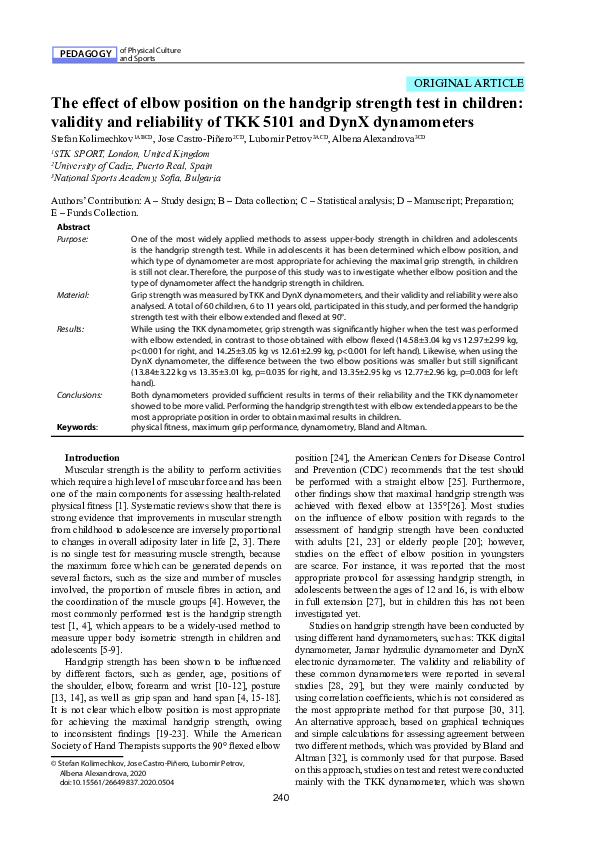 (PDF) The effect of elbow position on the handgrip strength test in ...