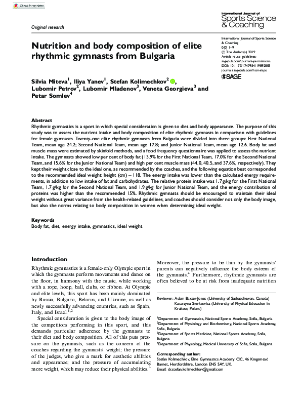 (PDF) Nutrition and body composition of elite rhythmic gymnasts from ...